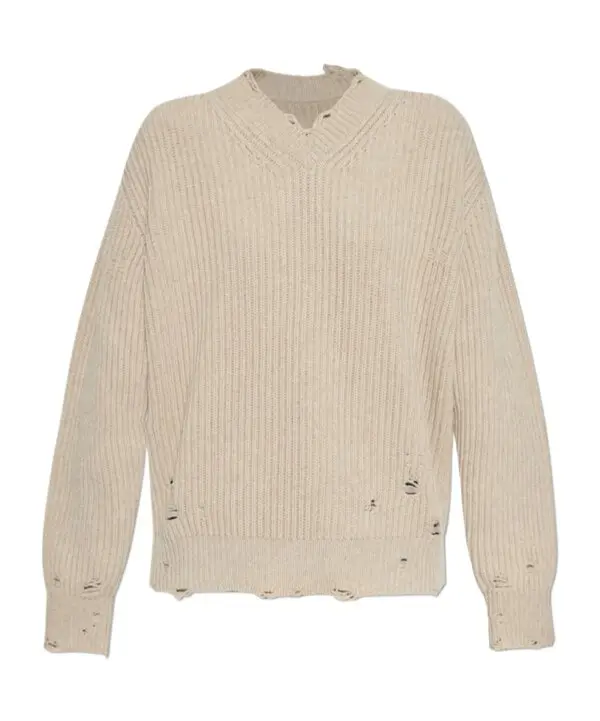 MAISON MARGIELA Distressed V-neck Jumper - Beige