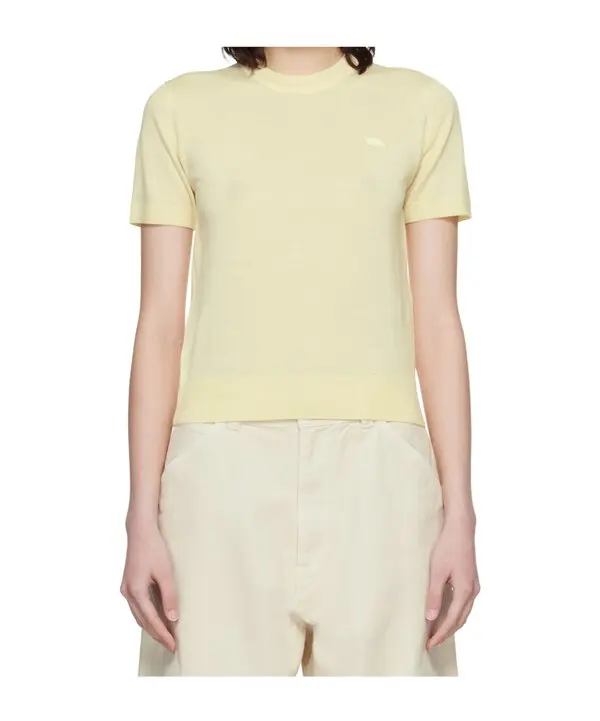Maison Kitsuné Short-sleeved Wool Knit Sweater - Light Yellow