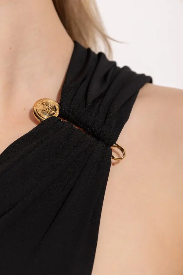 Versace One-shoulder Draped Top With Pleated Detailing