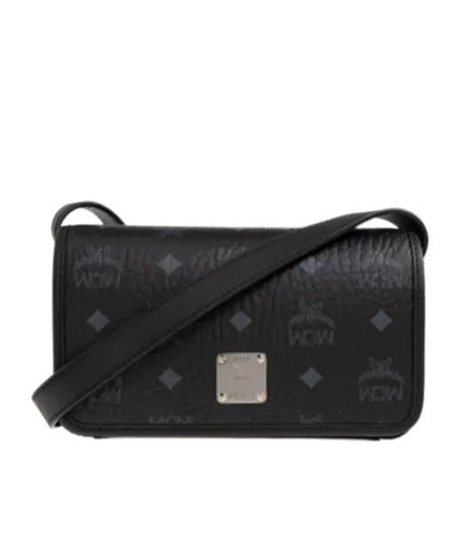 Mcm Monogram Embossed Flap Shoulder Bag - Black
