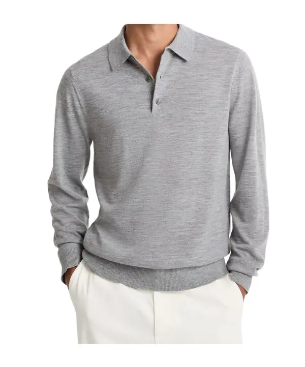 Vince Merino Wool Polo Shirt - Hemp Gray