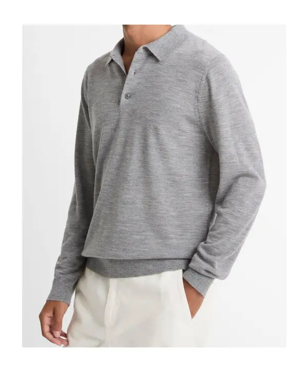 Vince Merino Wool Polo Shirt - Hemp Gray