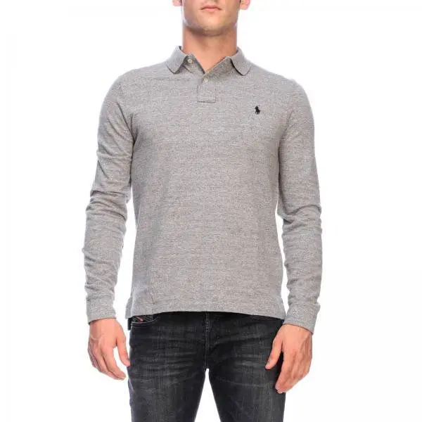 Polo Ralph Lauren Logo Embroidered Long-sleeve Polo Shirt - Gray