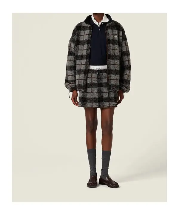 Miu Miu Teddy Bear Check Mini Skirt - Gray/black