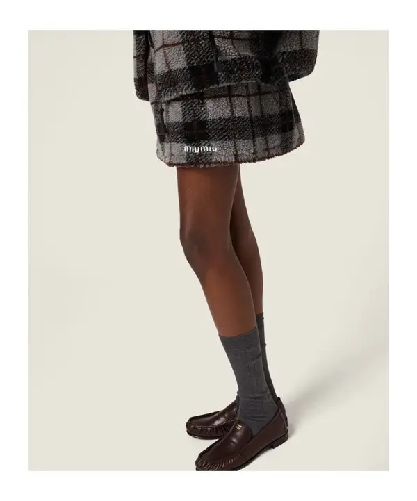 Miu Miu Teddy Bear Check Mini Skirt - Gray/black