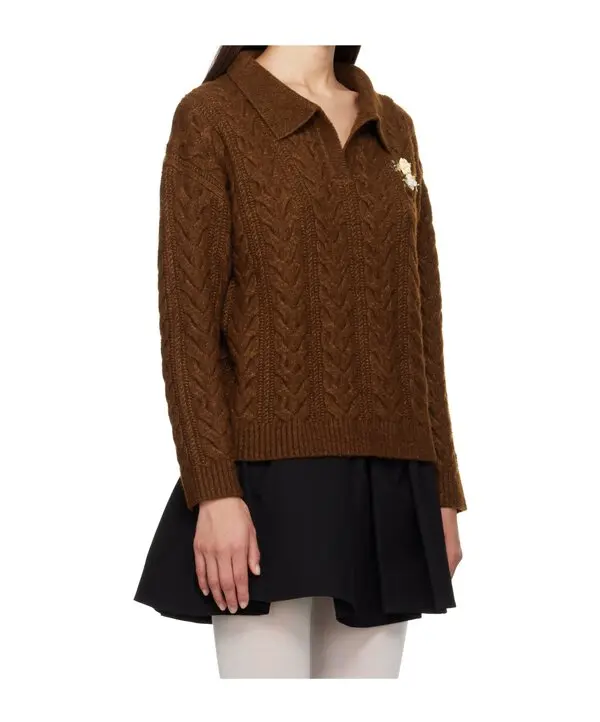 SHUSHU/TONG Floral Appliqué Polo Jumper