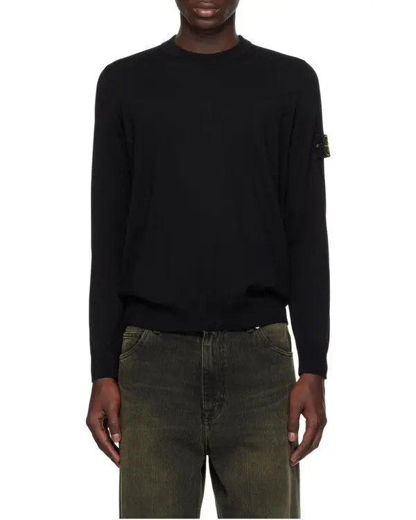 Stone Island Logo Patch Crewneck Sweater - Black