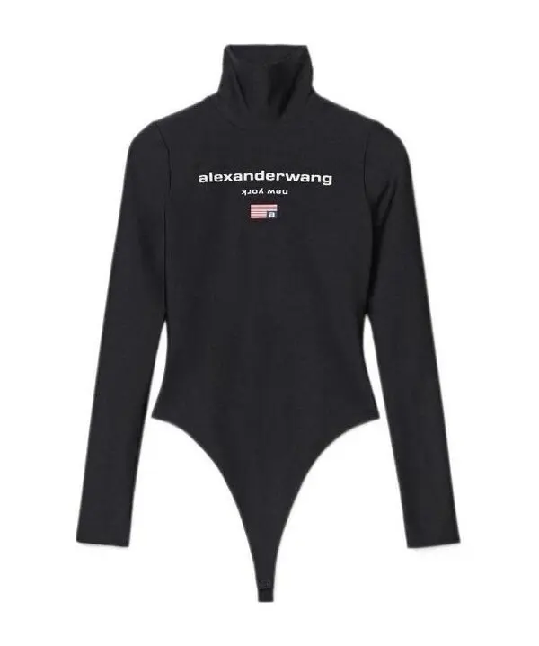 Alexander Wang Long Sleeve Turtleneck Bodysuit With Logo Detail