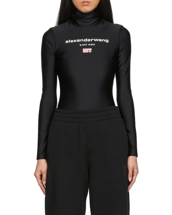 Alexander Wang Long Sleeve Turtleneck Bodysuit With Logo Detail