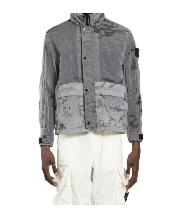 Stone Island Long Sleeved Jacket With Stand Collar And Logo Patch