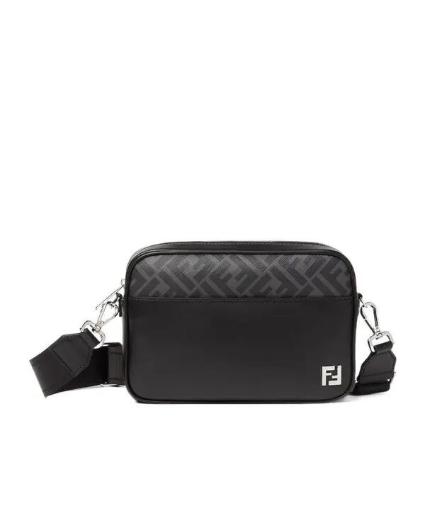 Fendi Leather And Ff Canvas Cross Body Bag - Black
