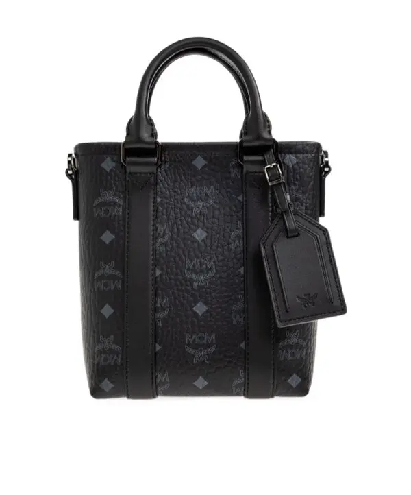 Mcm Monogram Print Top Handle Bag - Black