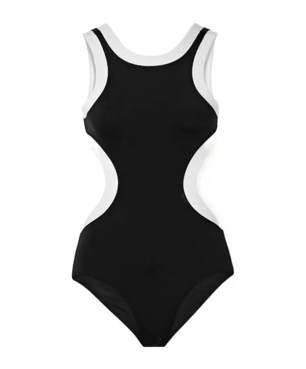 Staud Open-back Two-tone Swimsuit - Black