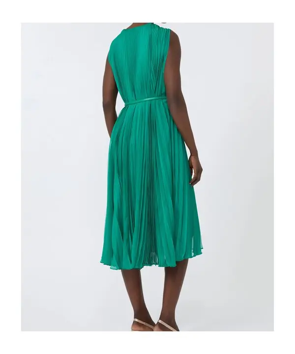 Max Mara Pleated V-neck Belted Midi Dress - Green
