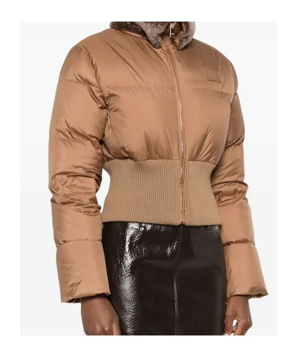 Fendi Cropped Puffer Jacket With High Waistband - Nude