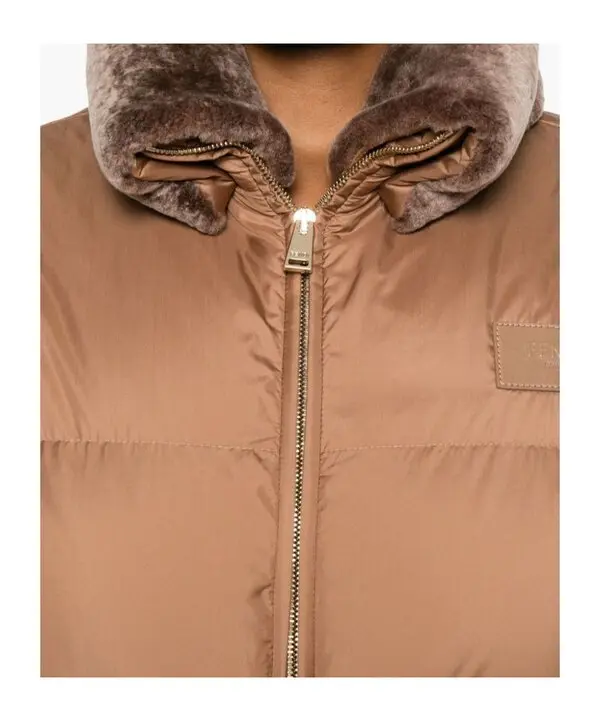 Fendi Cropped Puffer Jacket With High Waistband - Nude