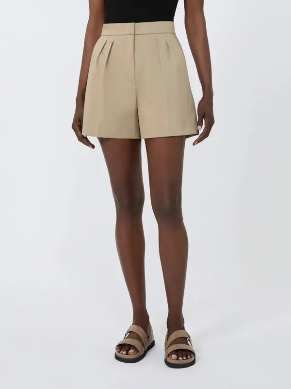 Max Mara Pleated High-waist Tailored Shorts - Khaki