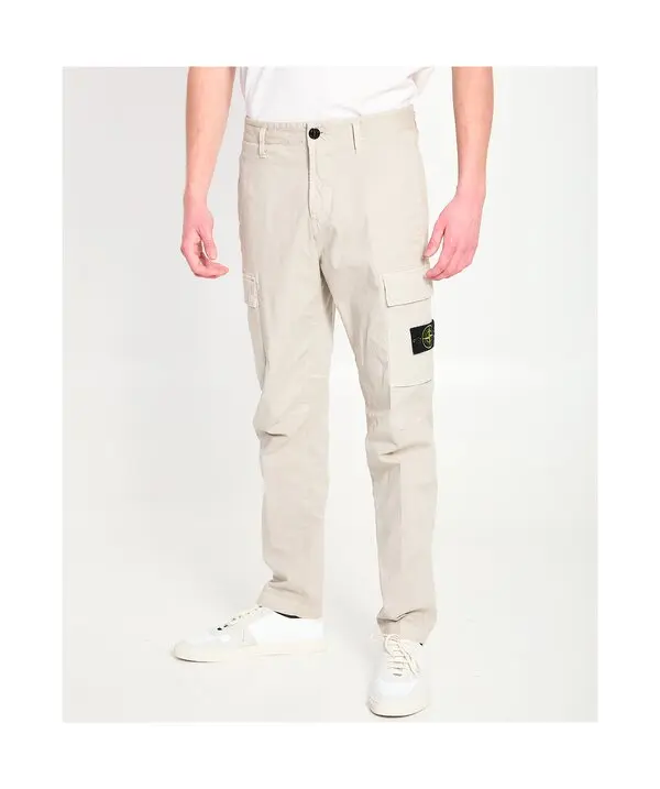 Stone Island Logo Patch Cargo Trousers - Light Grey