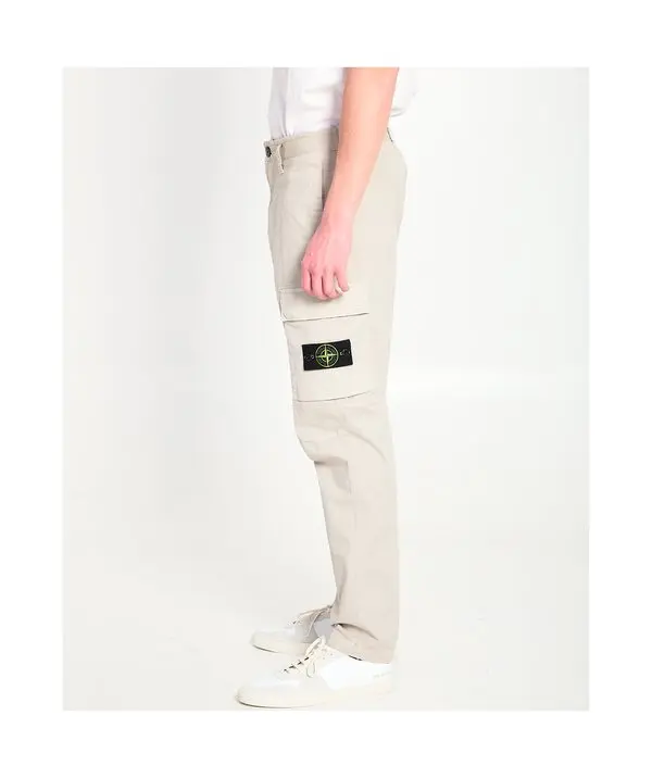 Stone Island Logo Patch Cargo Trousers - Light Grey