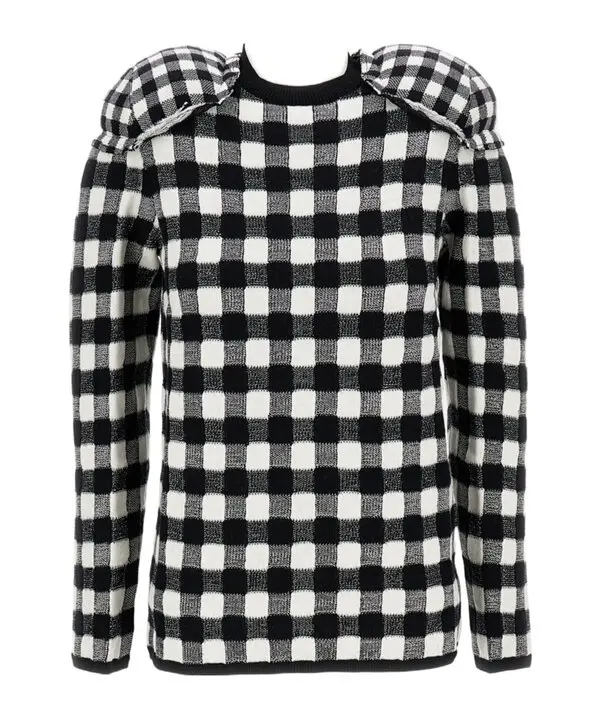 Comme Des Garçons Loose Knit Sweater With Padded Shoulders And Check Pattern