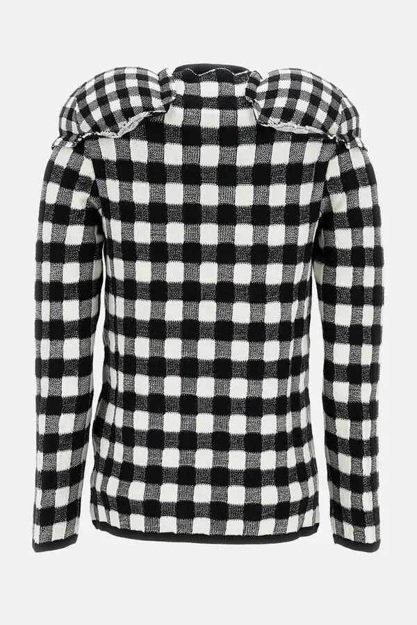 Comme Des Garçons Loose Knit Sweater With Padded Shoulders And Check Pattern