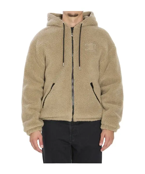 Celine Hooded Fleece Jacket With Triomphe Tassel - Beige/black