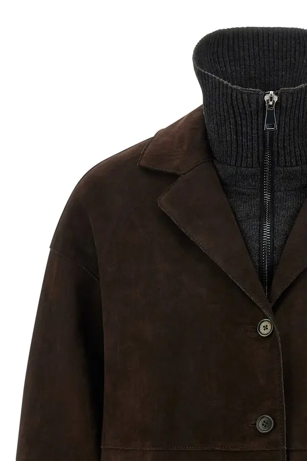 P.a.r.o.s.h Suede Coat With Knit Insert