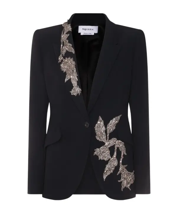 Alexander McQueen Single Breasted Embellished Blazer - Black