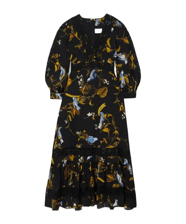 Erdem Lace-trimmed Floral Print Silk Crepe Dress