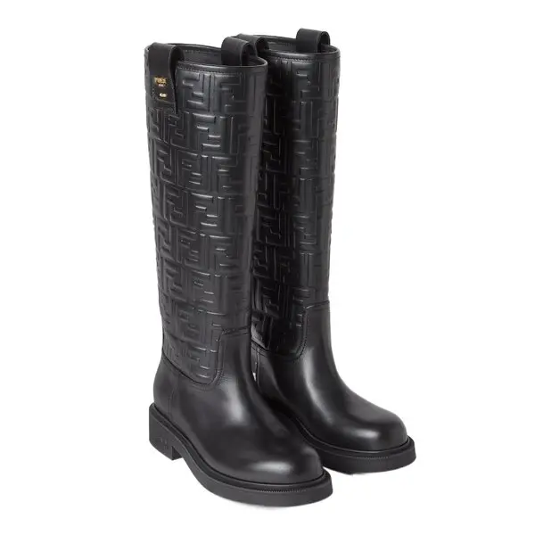 Fendi Filo Ff Embossed Knee High Boots - Black