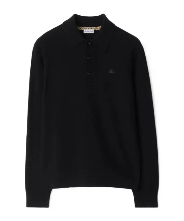 Burberry Ekd Embroidered Long-sleeved Polo Shirt - Black