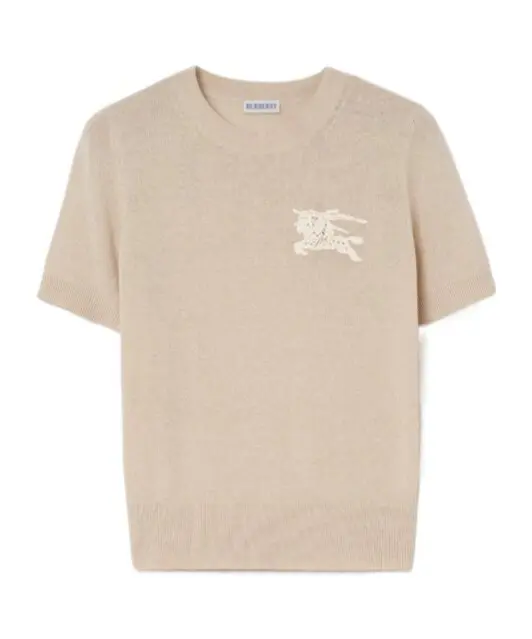 Burberry Anisa Short-sleeve Knitted Top With Equestrian Knight Design - Easel Beige