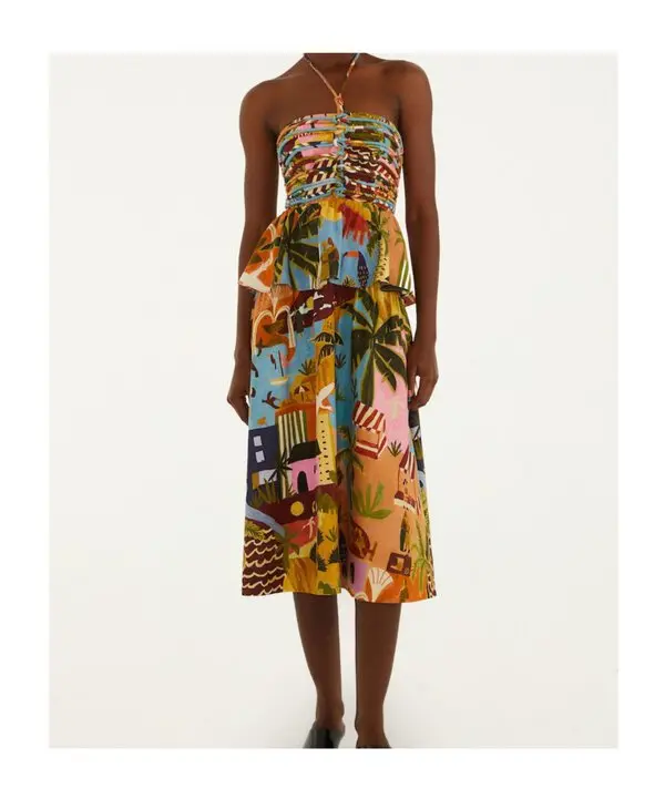 Farm Rio Tropical Print Tiered Midi Dress