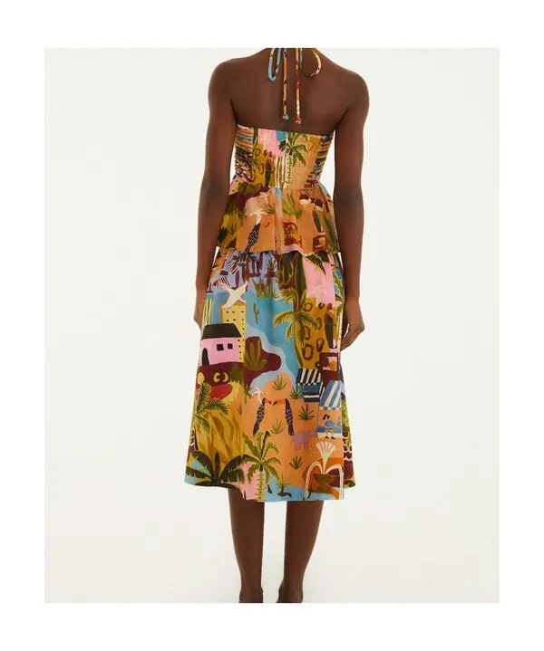 Farm Rio Tropical Print Tiered Midi Dress