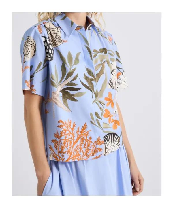 Marella Short-sleeve Collared Shirt With Marine Print
