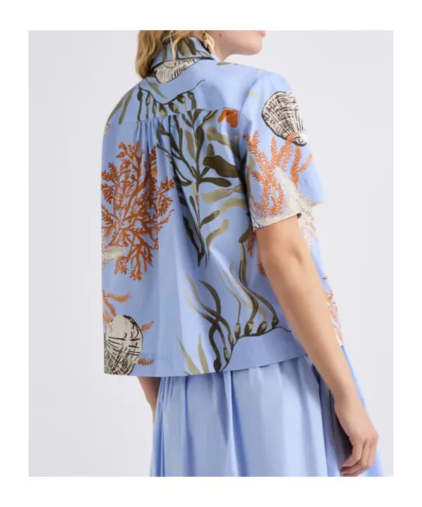 Marella Short-sleeve Collared Shirt With Marine Print