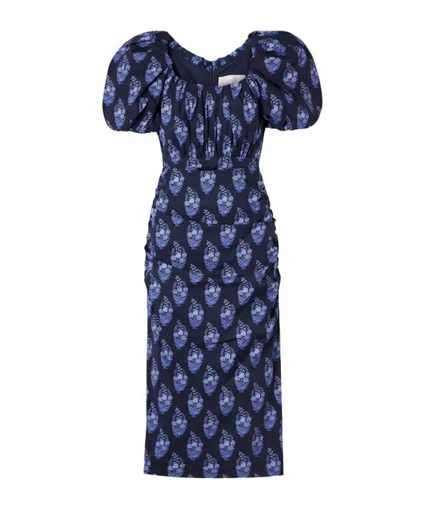 Carolina Herrera Printed Puff Sleeve Midi Dress