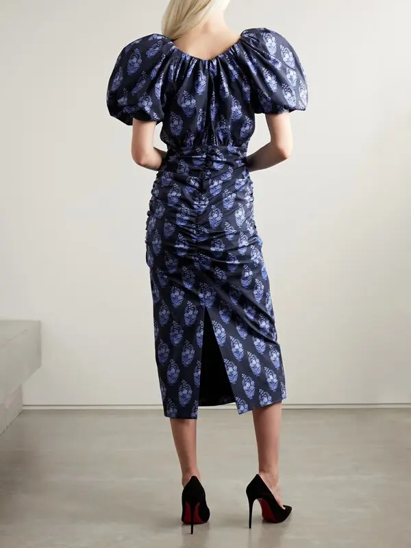 Carolina Herrera Printed Puff Sleeve Midi Dress