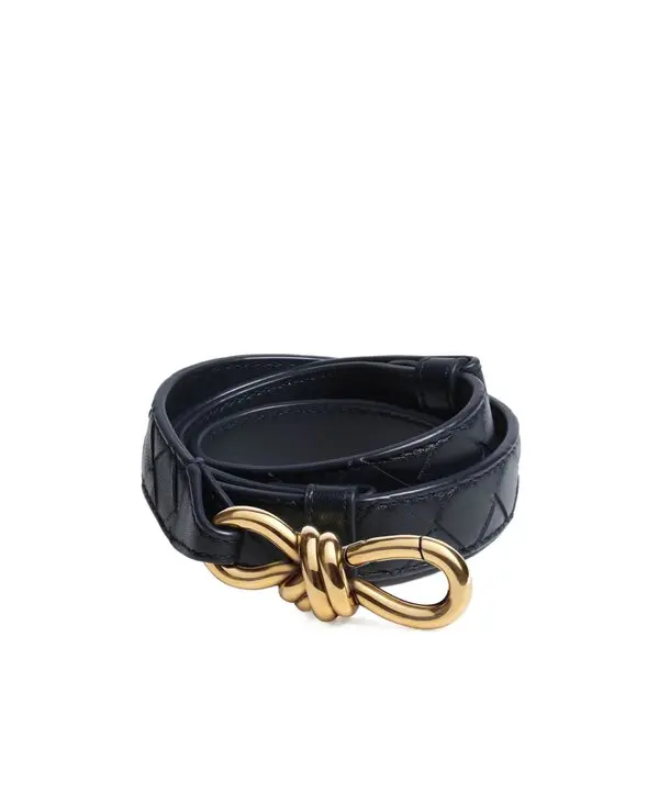Bottega Veneta Woven Nappa Leather Belt With Knot Buckle - Midnight Blue