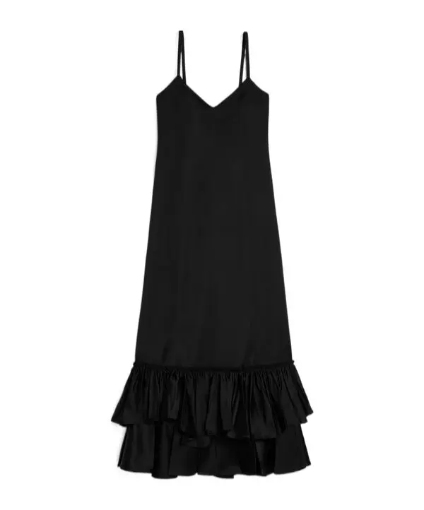 JIL SANDER Silk Blend Ruffle Dress - Black