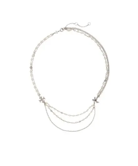 Tory Burch Moondance Multi Strand Pearl Necklace - Silver / Pearl / Crystal