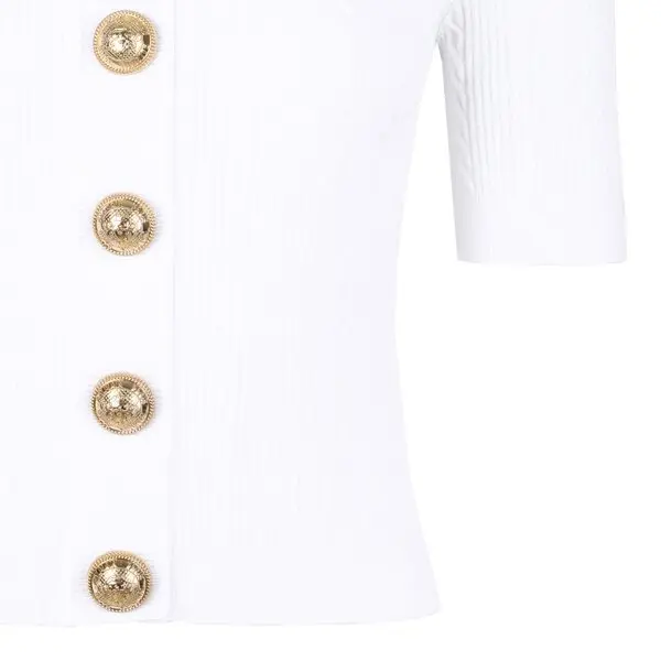 Balmain Ribbed Buttoned Short-sleeve Top