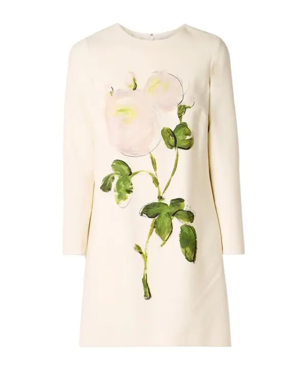 Oscar De La Renta Floral-print Wool-blend Crepe Mini Dress - White