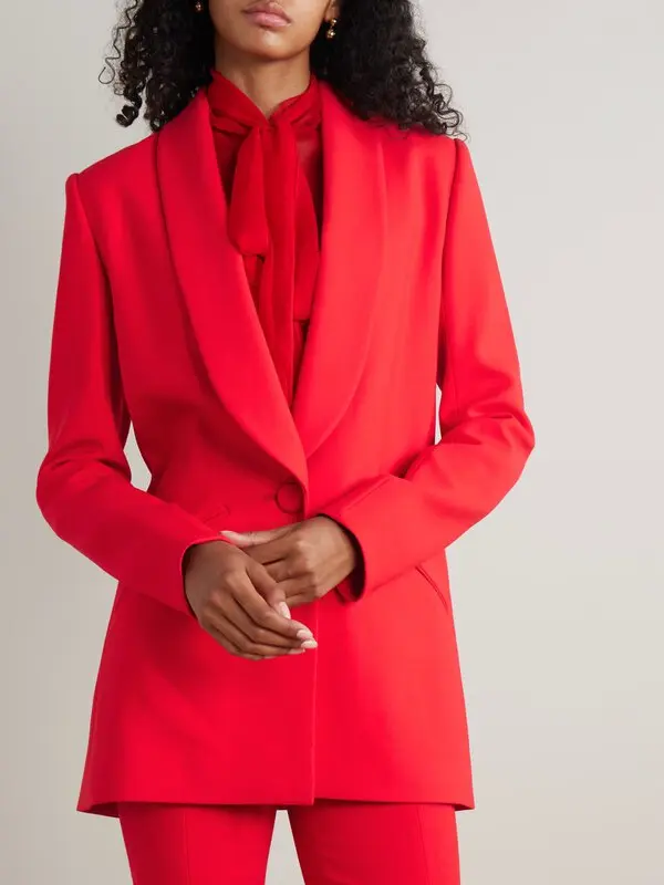 Carolina Herrera Wool Blend Slim Fit Shawl Collar Suit Jacket - Red