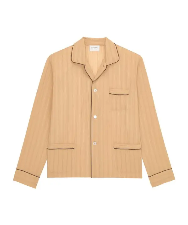 Saint Laurent Striped Long Sleeve Pyjama Top - Nude