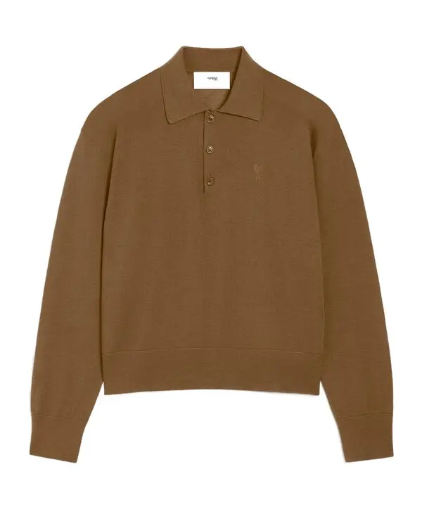 AMI Paris Logo Embroidered Long-sleeved Polo Shirt