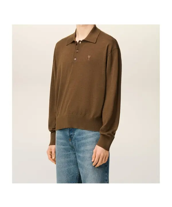 AMI Paris Logo Embroidered Long-sleeved Polo Shirt