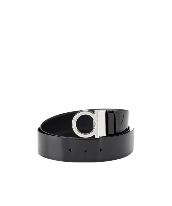 FERRAGAMO Gancini Buckle Leather Belt - Black