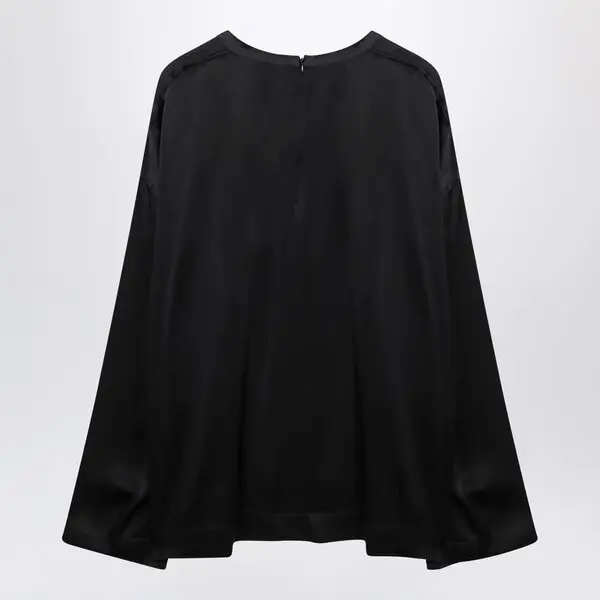 TOTEME Boxy Satin Top With Round Neck And Long Sleeves - Black