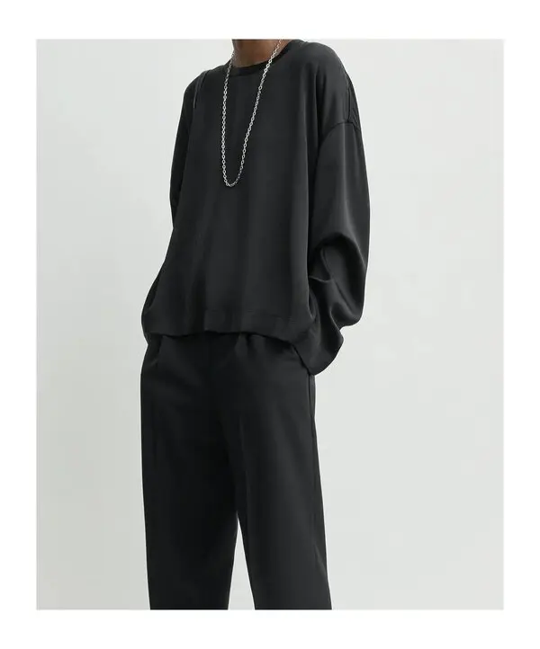 TOTEME Boxy Satin Top With Round Neck And Long Sleeves - Black